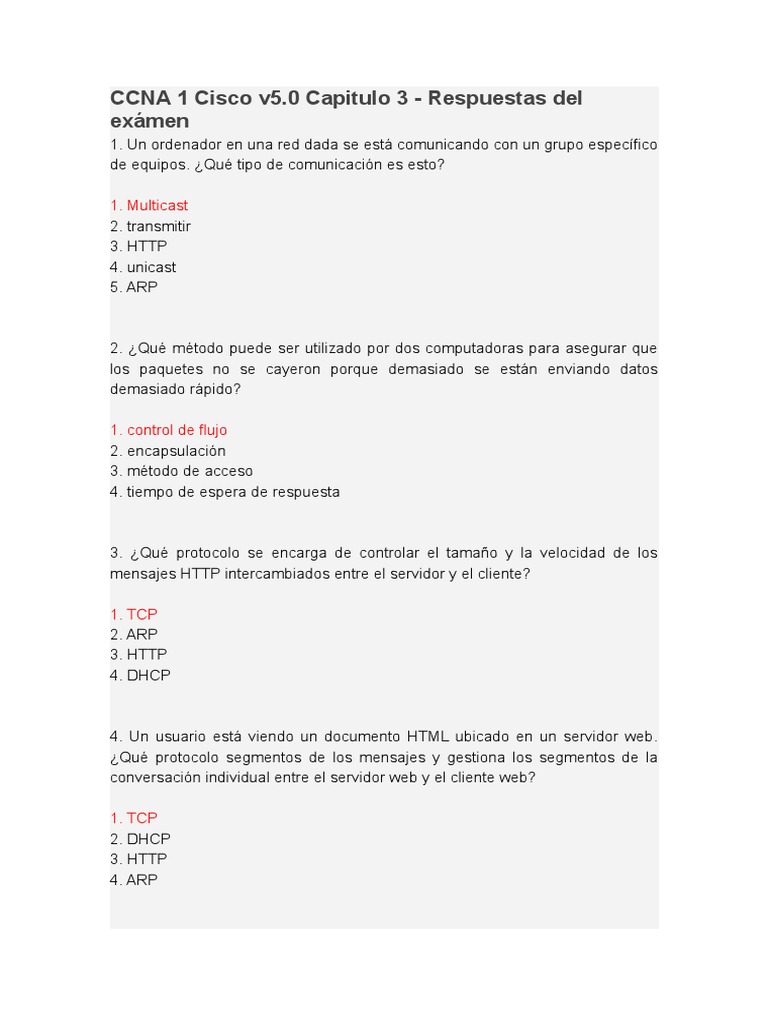 CCNA 1 Cisco v5.0 Capitulo 3 - Respuestas Del Exámen | PDF | Red de ...