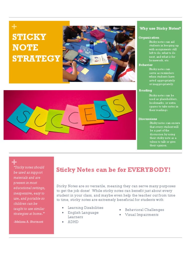 Sticky Note Strategy Fact Sheet | PDF | Education Theory | Psychology