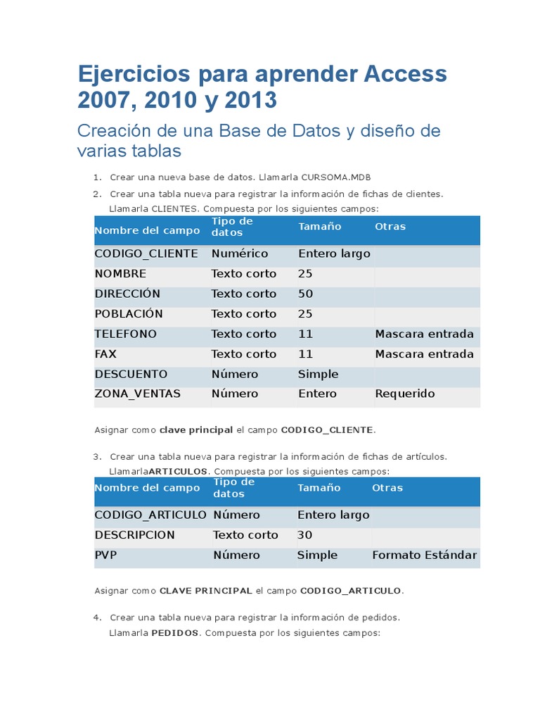 Ejercicios para Aprender Access 2007 | PDF | Tabla (base de datos) | Macro (informática)