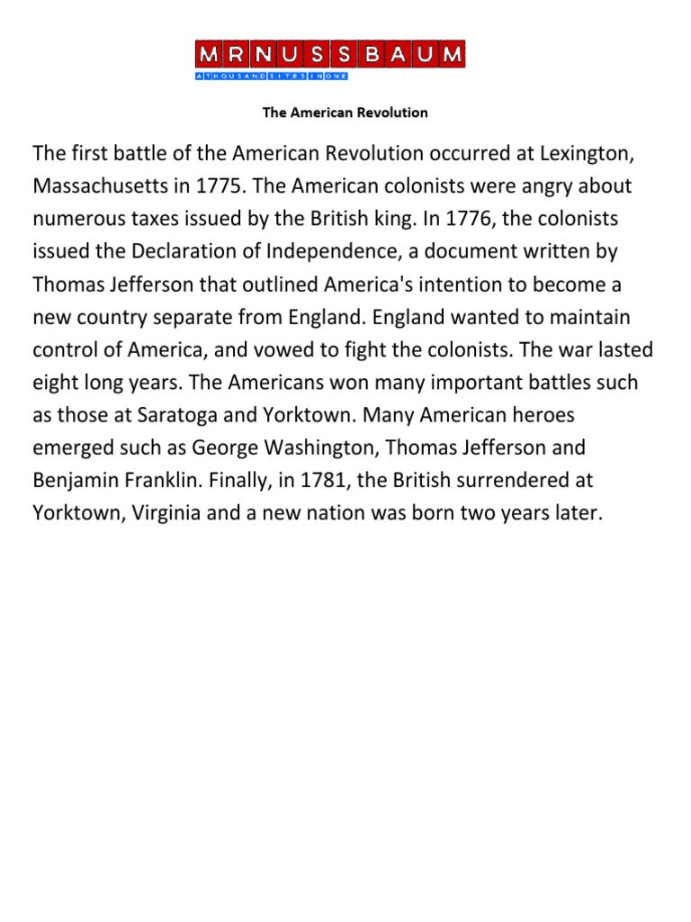 American Revolution Overview and Quiz | PDF | History