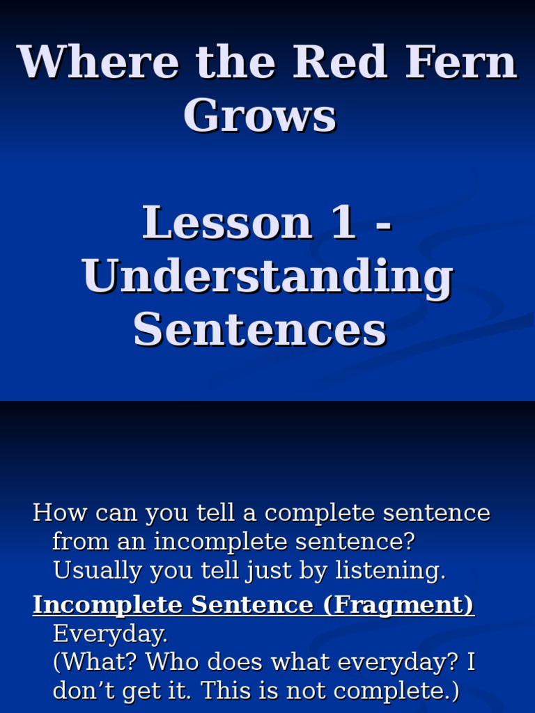 Where The Red Fern Grows Lesson 1 - Understanding Sentences | PDF ...