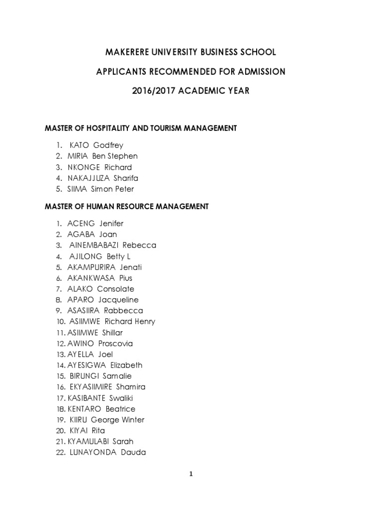 MUBS Masters Admission List 2016/2017 | PDF