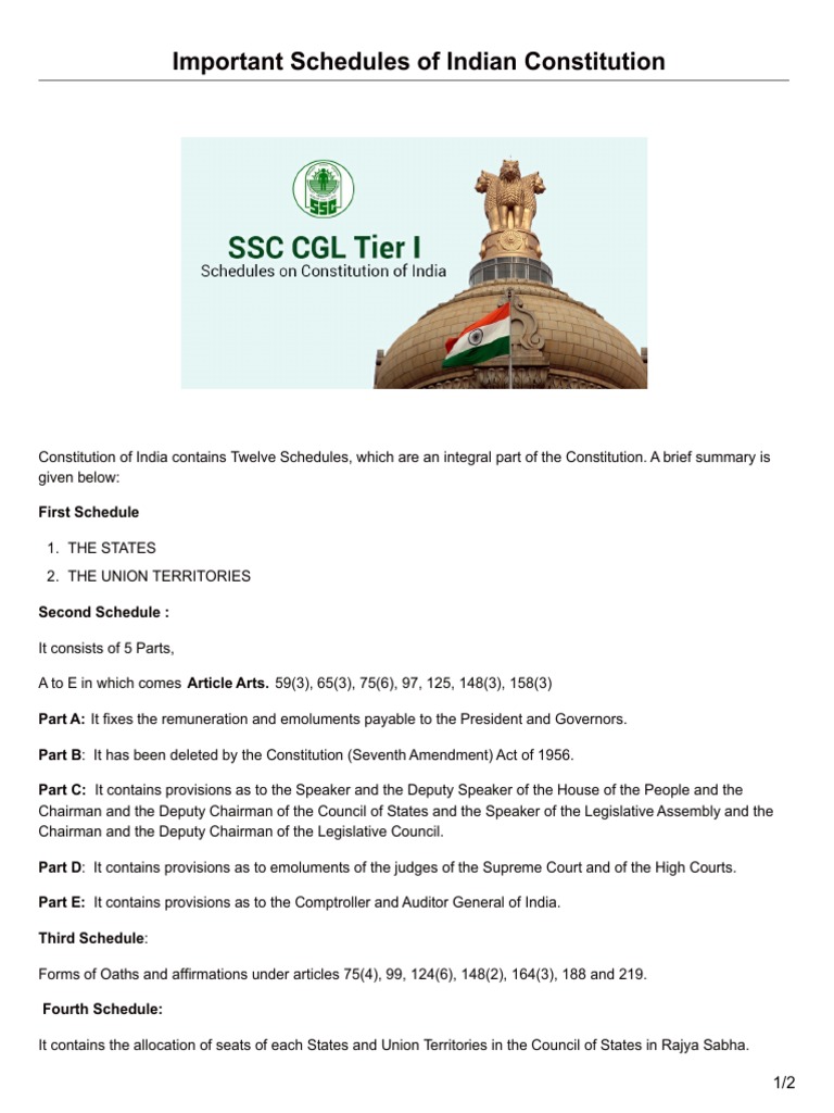 Overview of Indian Constitution Schedules | PDF | Languages Of India ...