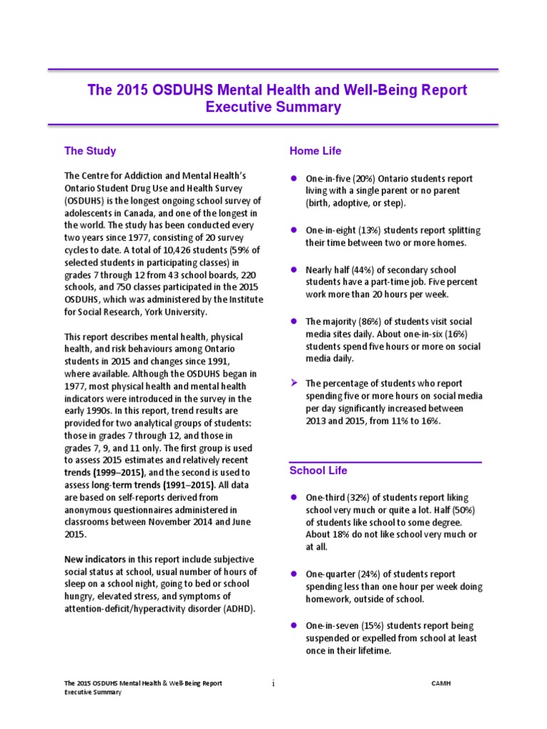 2015 OSDUHS Mental Health Report | PDF | Cyberbullying | Mental Health
