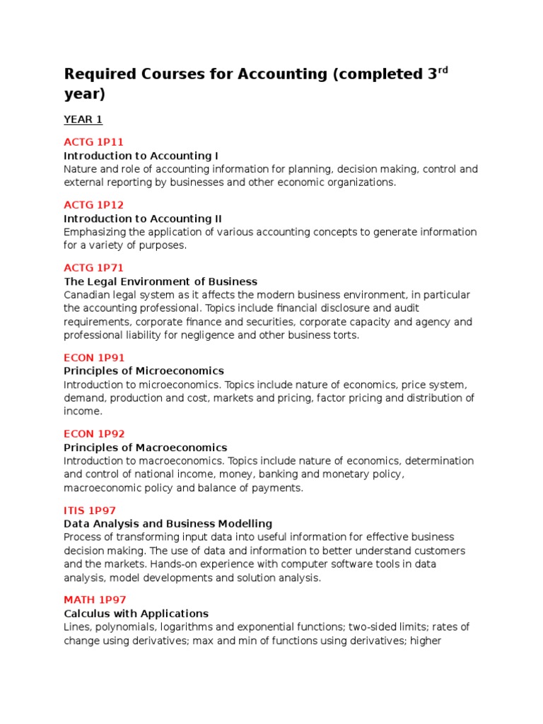 Required Courses For Accounting | PDF | Accounting | Audit