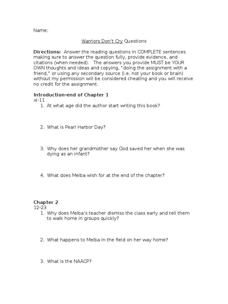 Warriors Dont Cry Questions | PDF