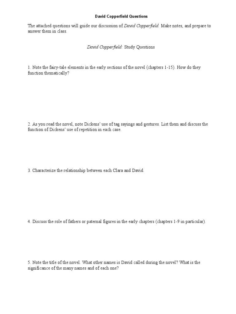 David Copperfield Study Questions | PDF