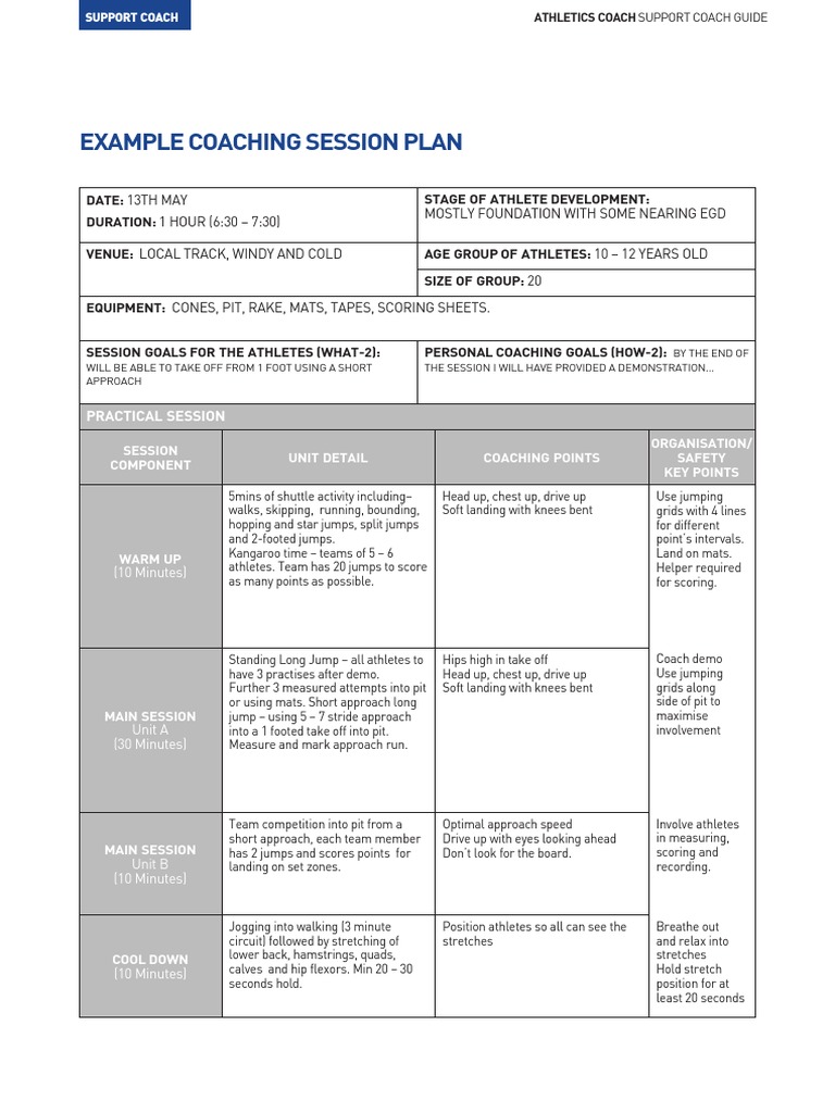 Athletics Coaching Session Plan | PDF