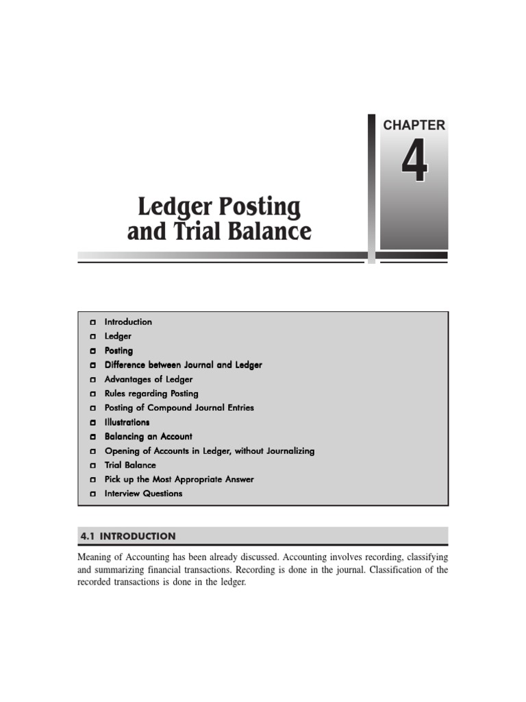 Chapter 4 Ledger Posting and Trial Balance PDF | PDF | Debits And Credits | Bookkeeping