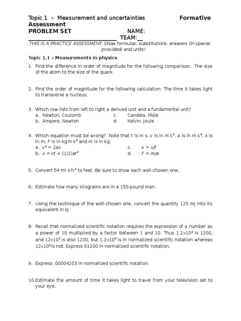 Topic 1 Problem Set 2016 | PDF | Significant Figures | Euclidean Vector