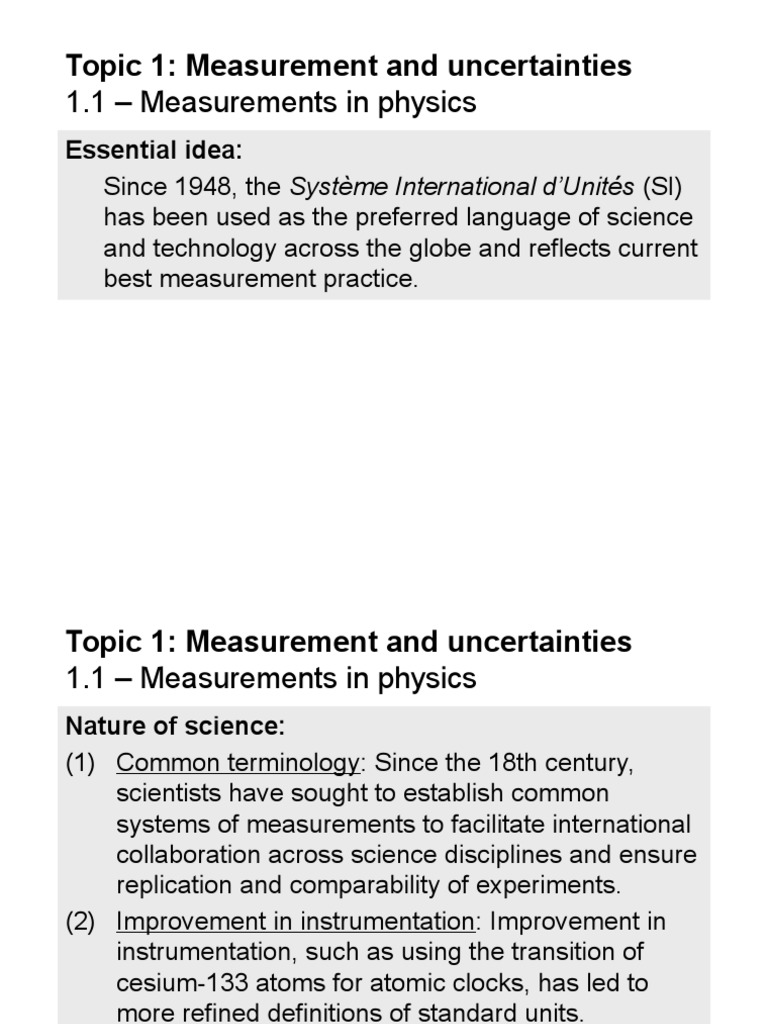 Topic 1 1 Measurements In Physics Pdf Significant Figures Kilogram