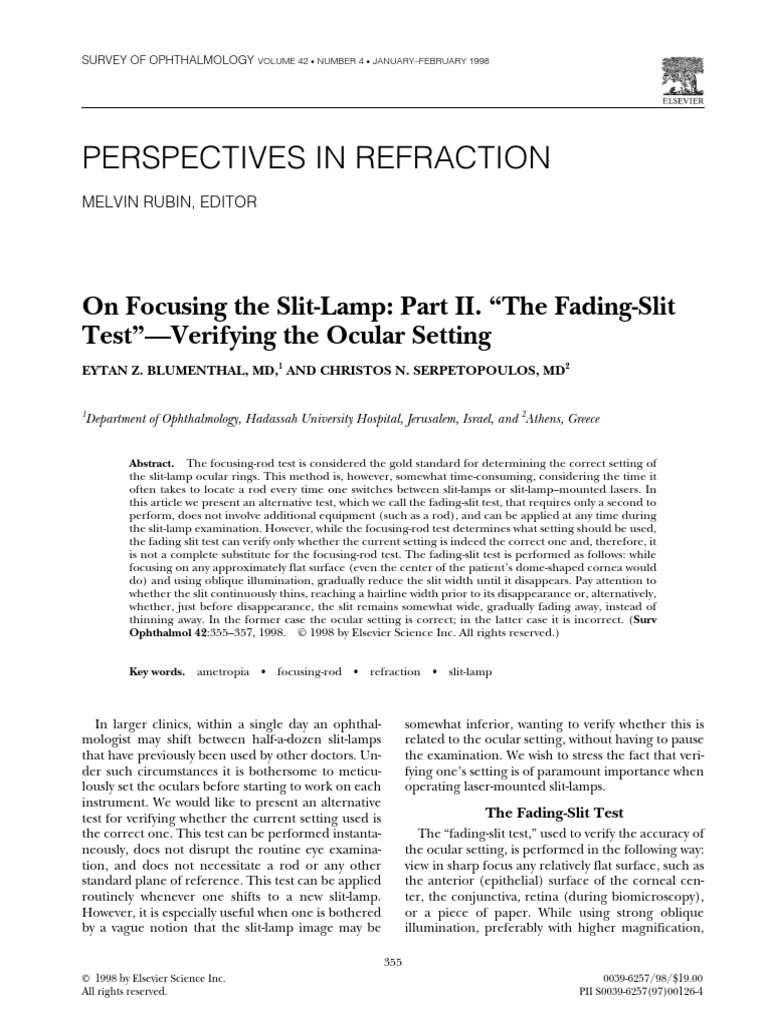 Perspectives in Refraction: On Focusing The Slit-Lamp: Part II. "The ...