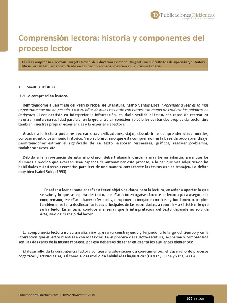 Historia y componentes de la comprensión lectora | PDF | Comprensión ...