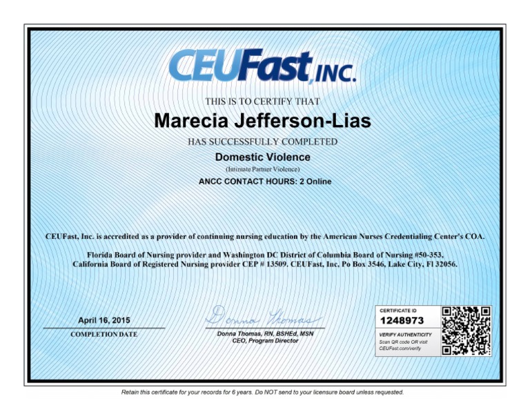 Ceufast Certificate No 1248973 | PDF