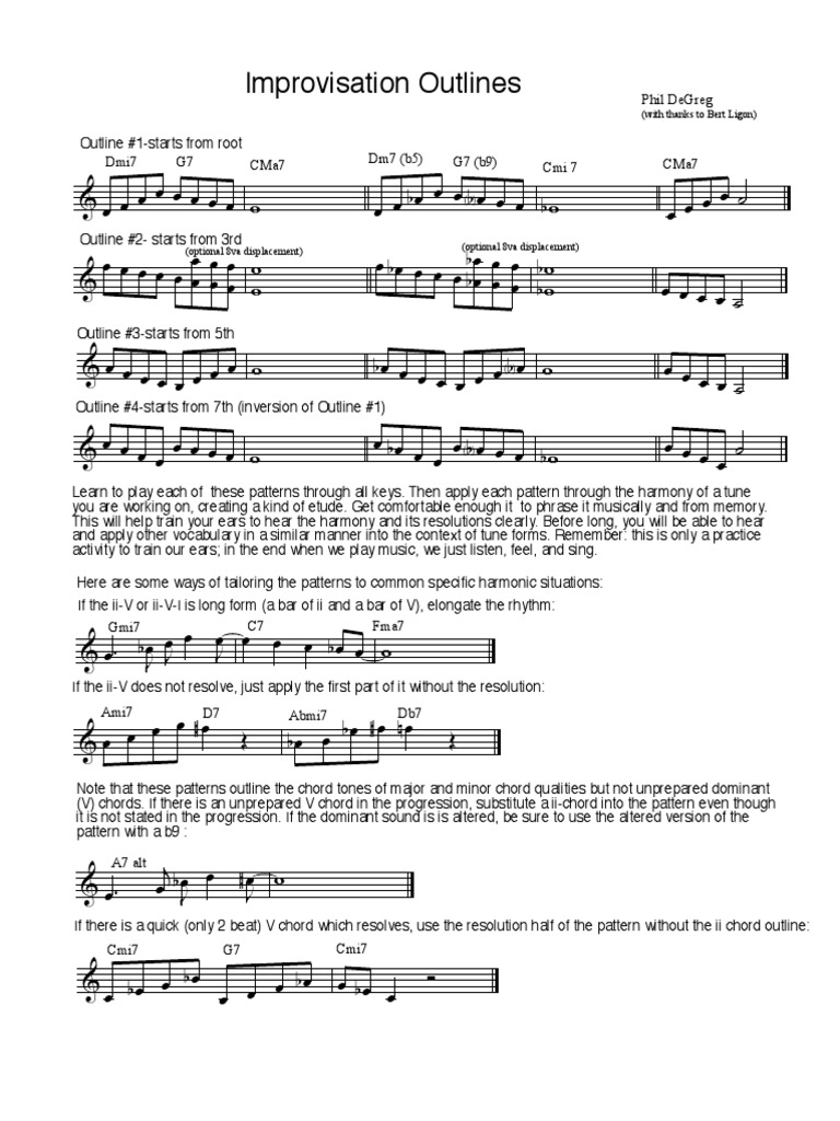 Improvisation Outlines: (With Thanks To Bert Ligon) | PDF | Chord ...