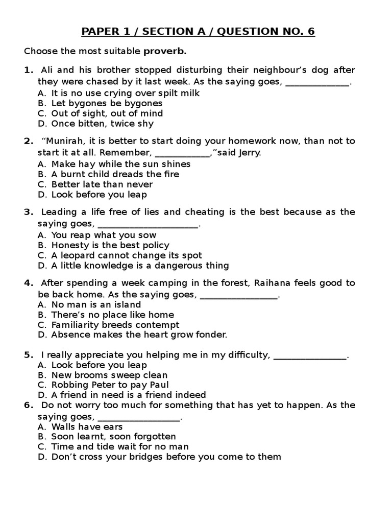 Paper 1 / Section A / Question No. 6 | PDF | Home & Garden | Self ...