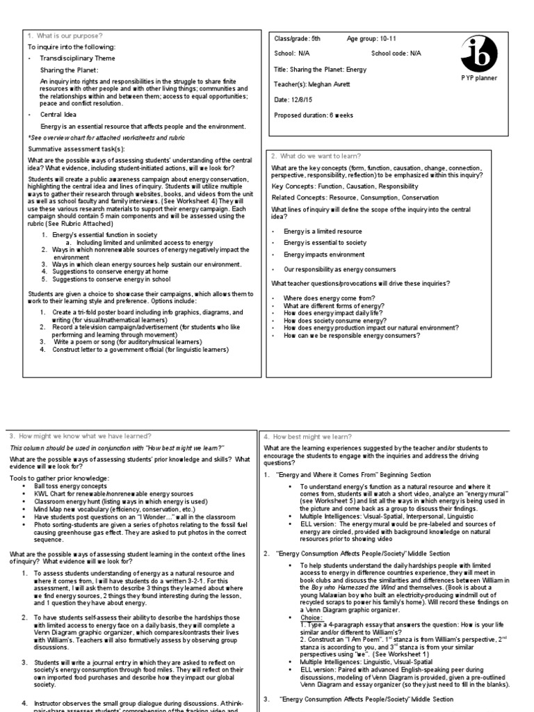 pyp unit planner | Learning | Learning Styles