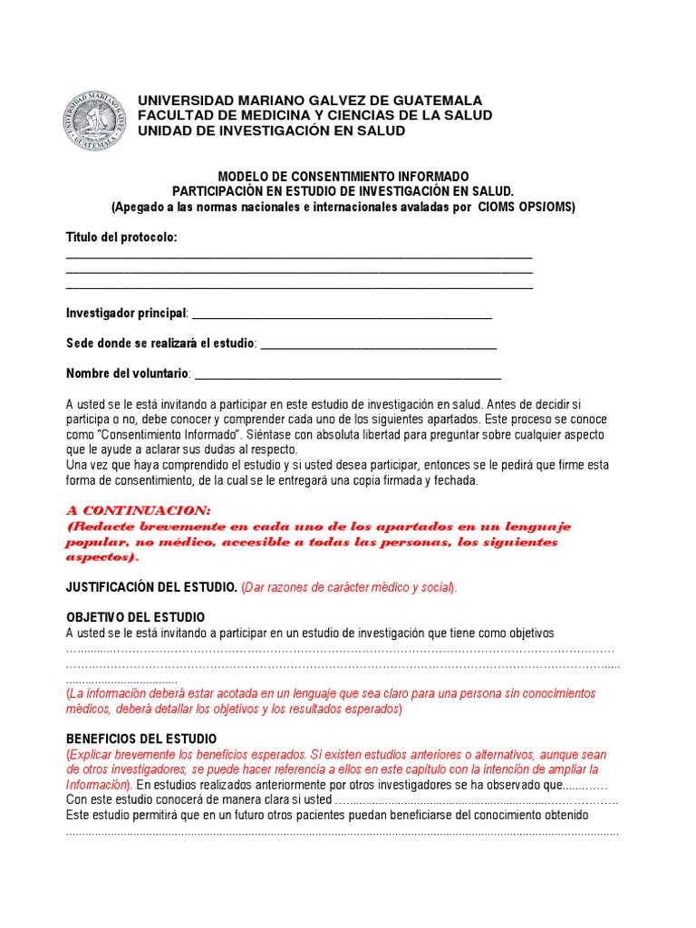 Guia Modelo de Consentimiento Informado de Una Investigacion Medica | PDF | Consentimiento ...