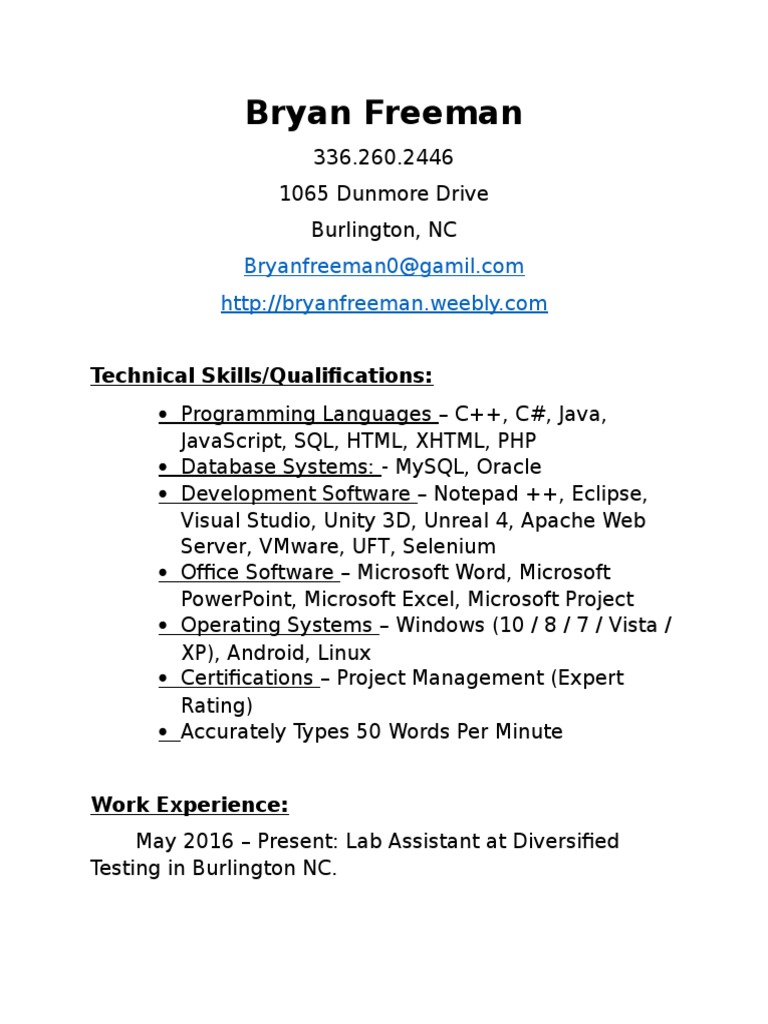 Bryan Freeman Resume | PDF
