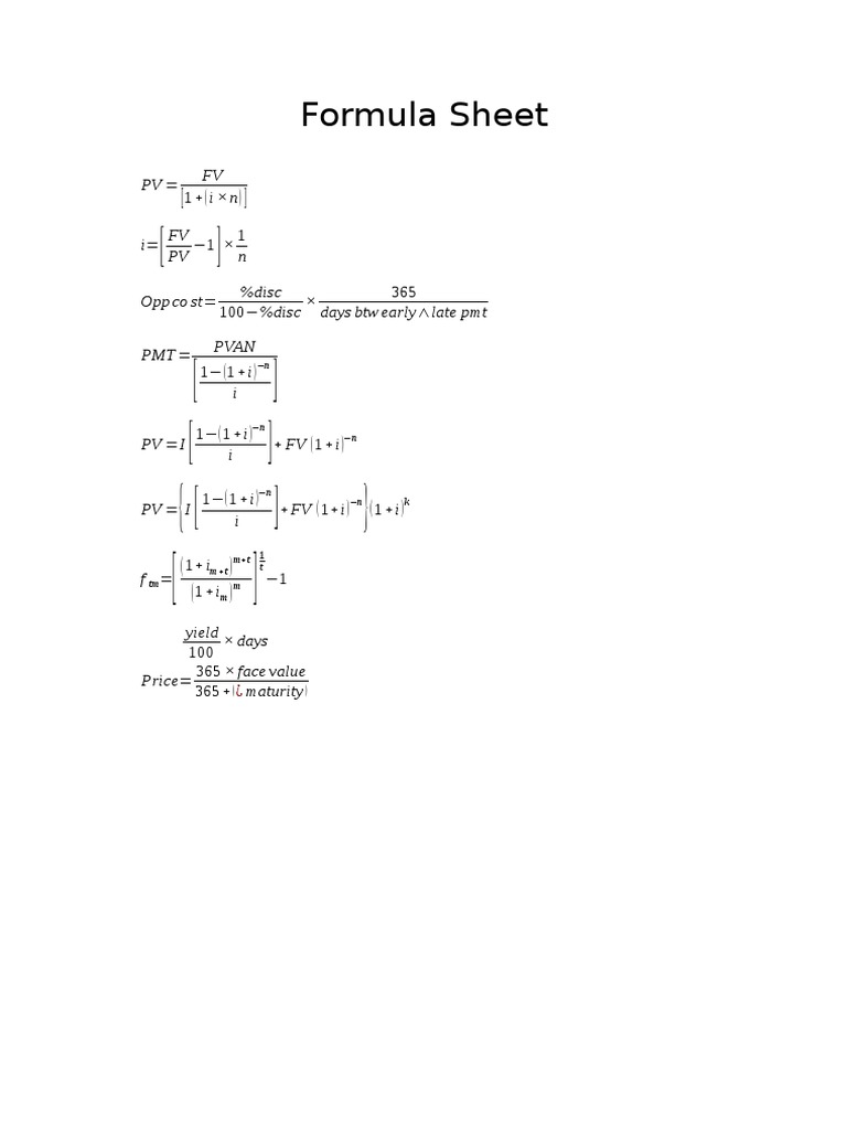 Formula Sheet | PDF