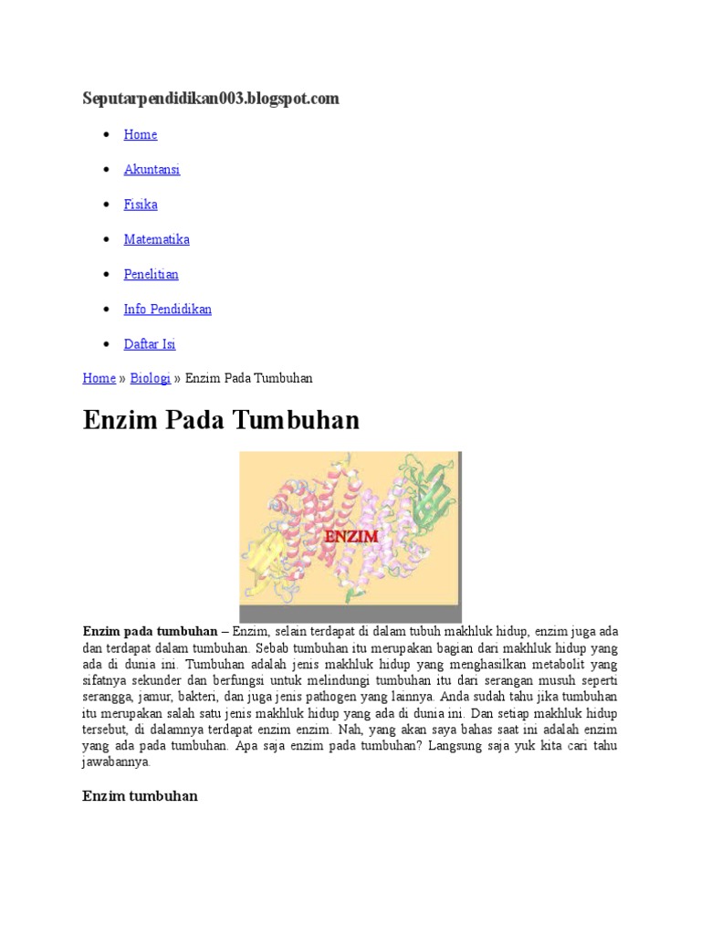 Enzim Pada Tanaman | PDF | Kesehatan Holistik