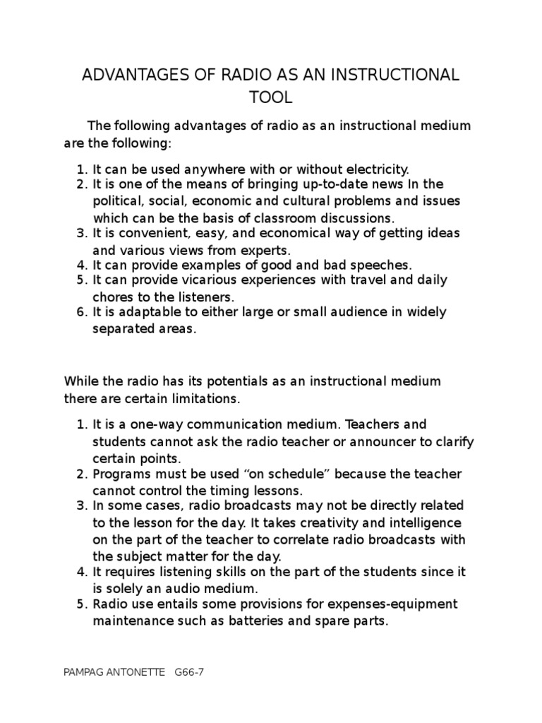 Advantages and Limitations of Radio in Education | PDF | Career ...