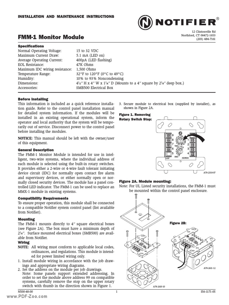 Notifier FMM 1 Monitor Module | Switch | Electrical Wiring