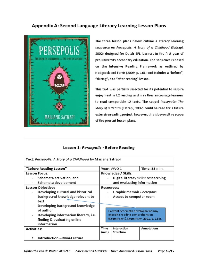 Persepolis Lesson Plans | PDF | Lesson Plan | Reading (Process)