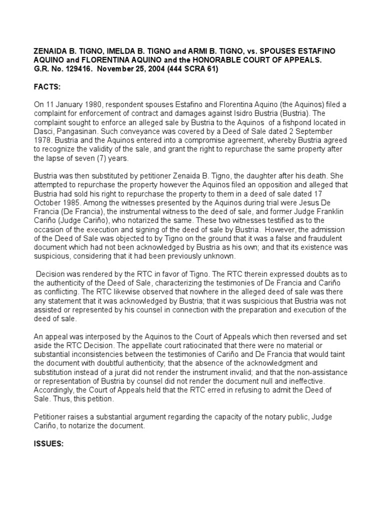 13 Tigno Vs Aquino | PDF | Notary Public | Evidence