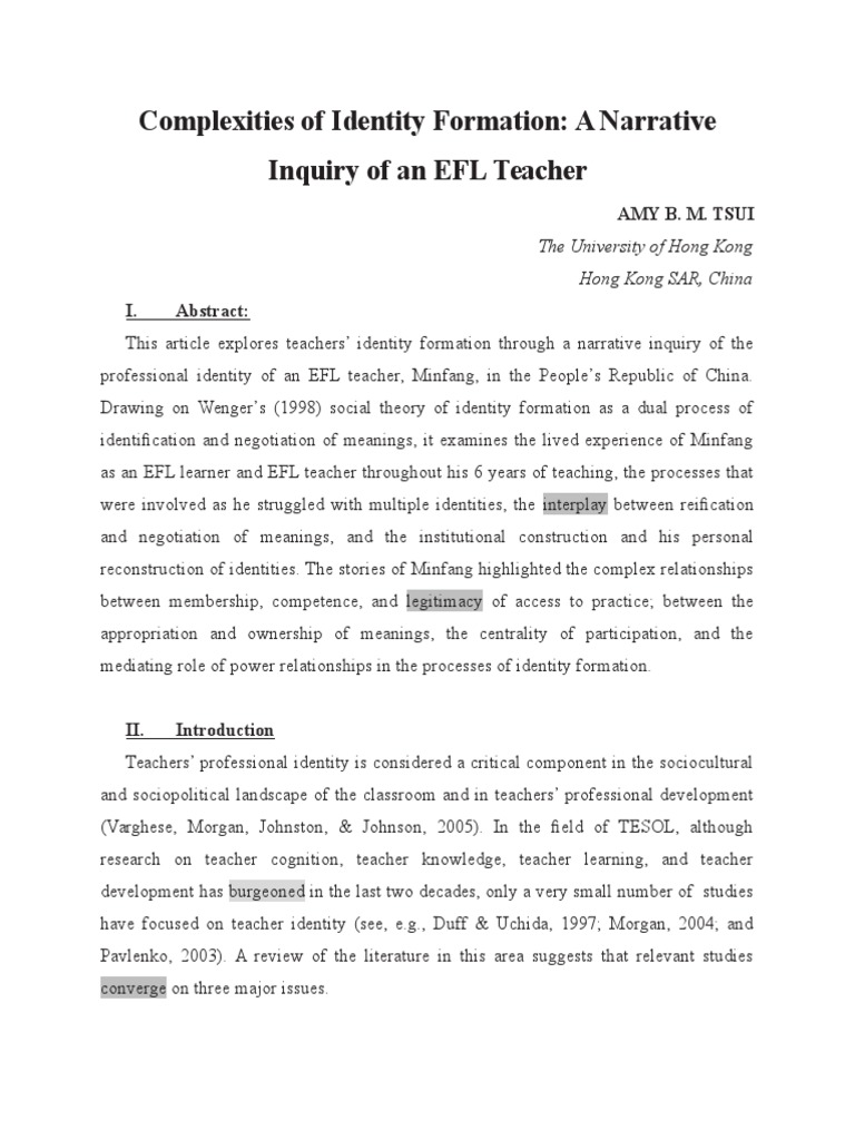 Complexities of Identity Formation | PDF | English As A Second Or ...