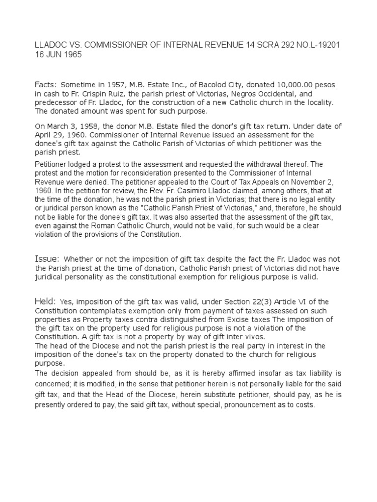 Lladoc vs. CIR Digested Case | PDF | Gift Tax In The United States ...