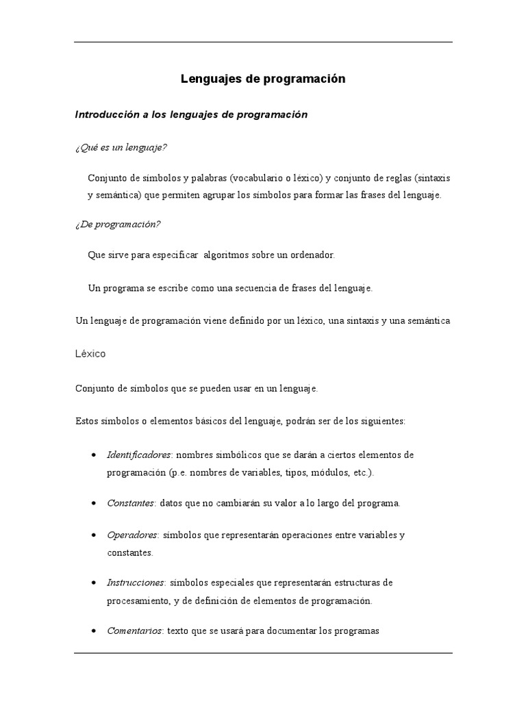 Estructura y Sintaxis de Los Lenguajes | PDF | Lenguaje de programación ...