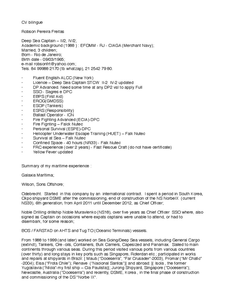 CV Bilingue PDF | PDF | Ships | Port