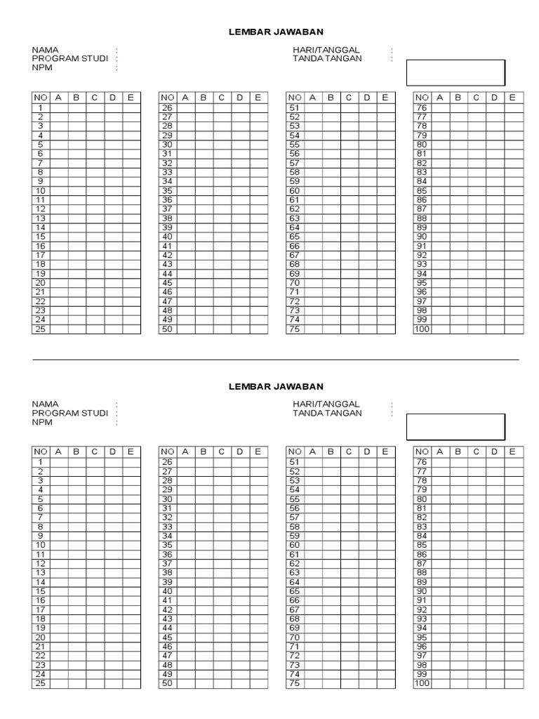LEMBAR JAWABAN Soal Pilihan Ganda | PDF