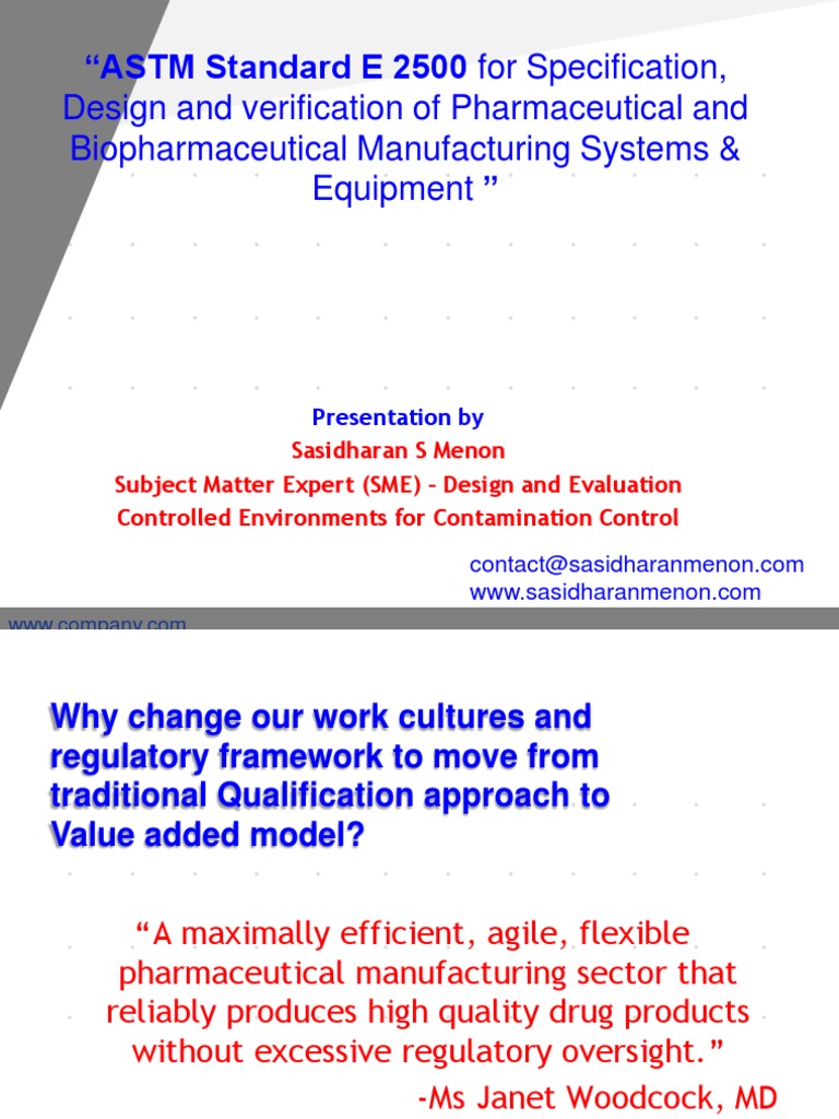 ASTM E 2500 Standard For Pharma and Biopharma Manufacturing | PDF | Verification And Validation ...
