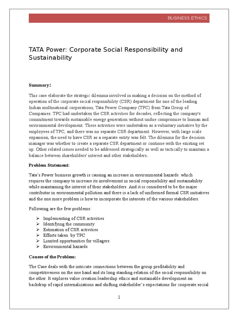 TATA Power 2 | PDF | Corporate Social Responsibility | Sustainability