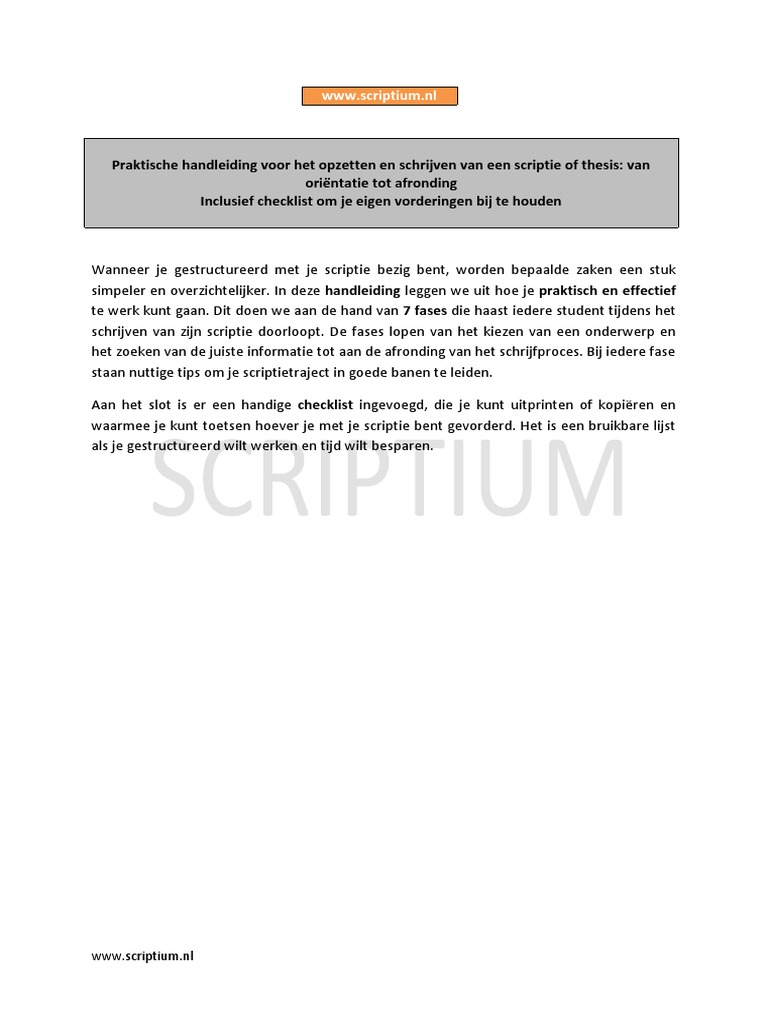 Praktisch Handboek Aanpak Scriptie Schrijven | PDF