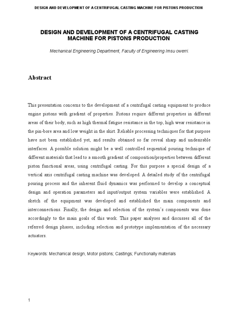 Design And Development Of A Centrifugal Casting Machine For Pistons
