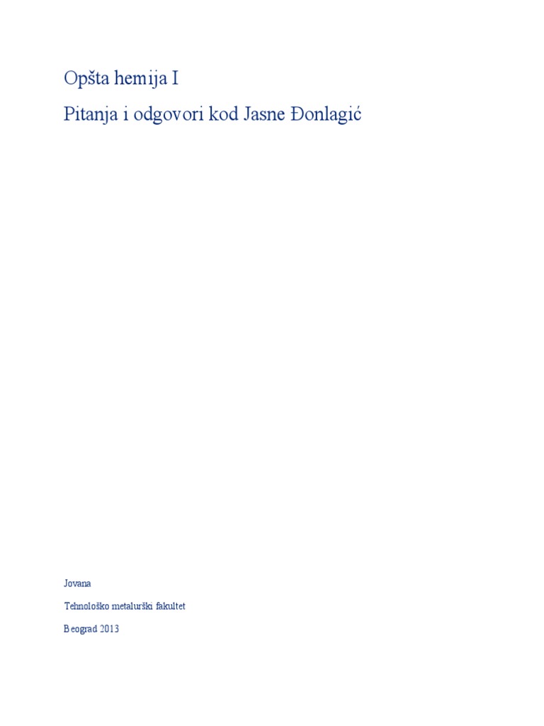 Opsta Hemija I - Ispit Skripta, Pitanja I Odgovori | PDF