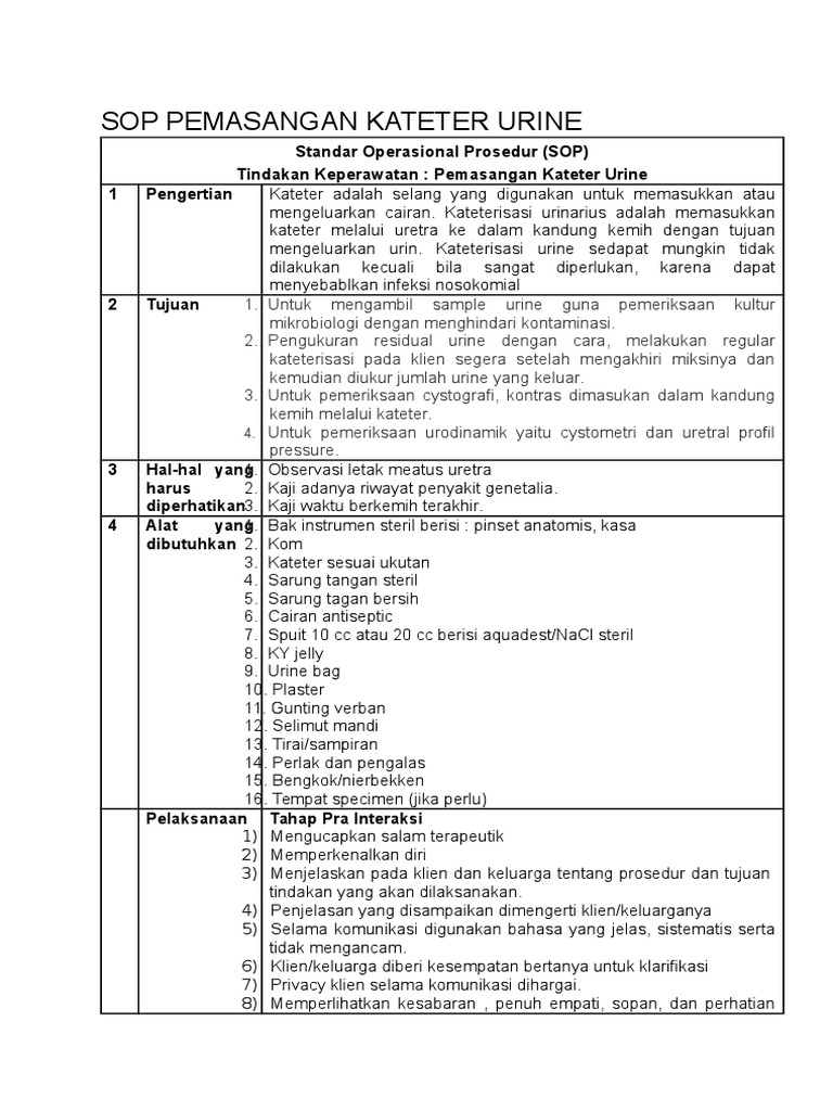 Sop Pemasangan Kateter Urine | PDF