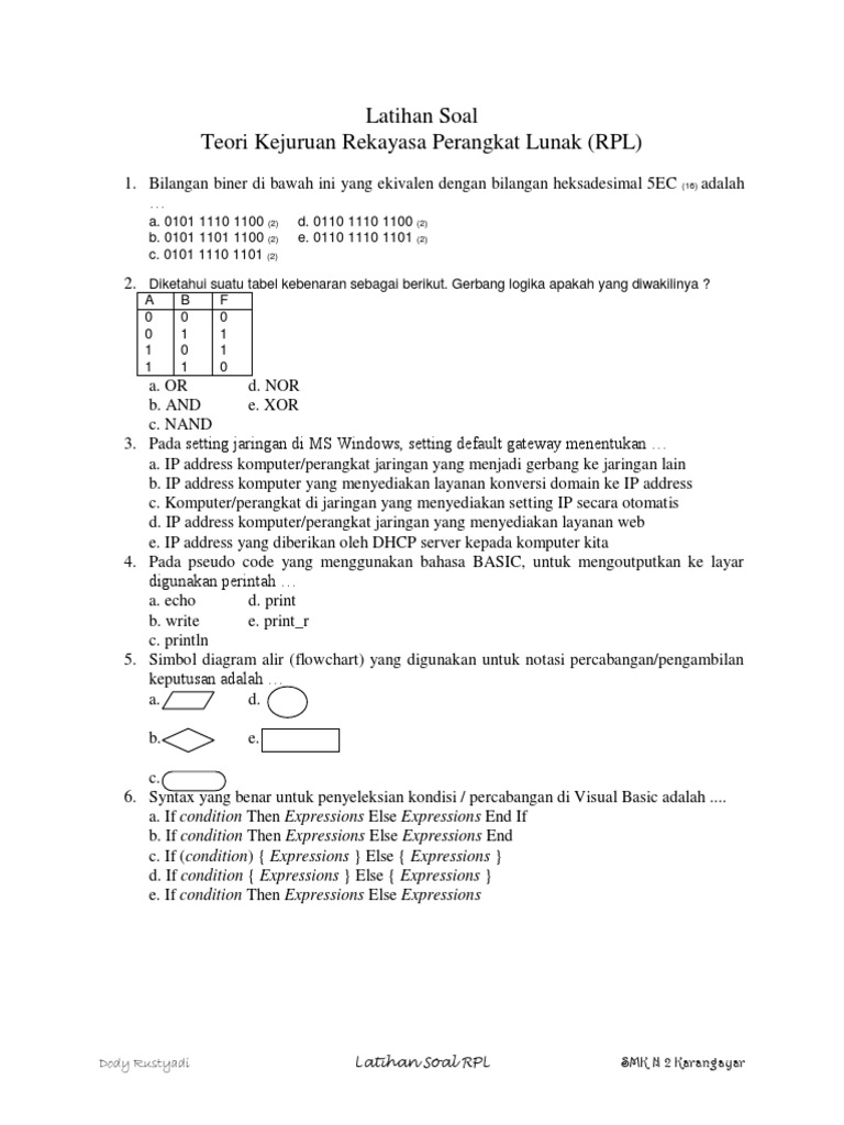 Latihan Soal Rekayasa Perangkat Lunak (RPL) | PDF