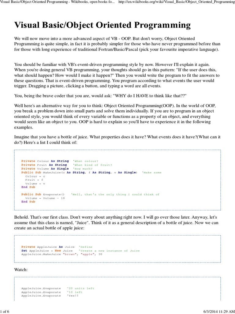 Object Oriented Programming In Vb Wikibooks Pdf Object Oriented Programming Class 4547