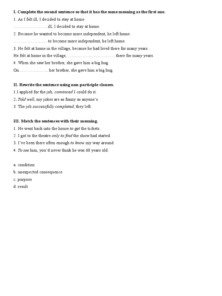 Participle Clauses Exercises for C1/B2 | PDF