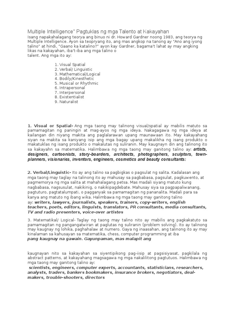 Multiple Intelligence | PDF
