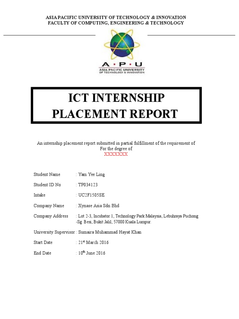 Cover Page For Industrial Placement Report | PDF