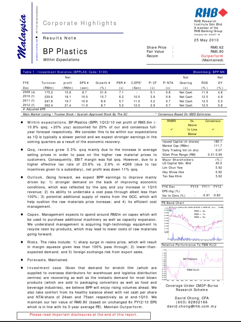 BP Plastics Berhad: Within Expectations-25/05/2010 | PDF | Investment ...
