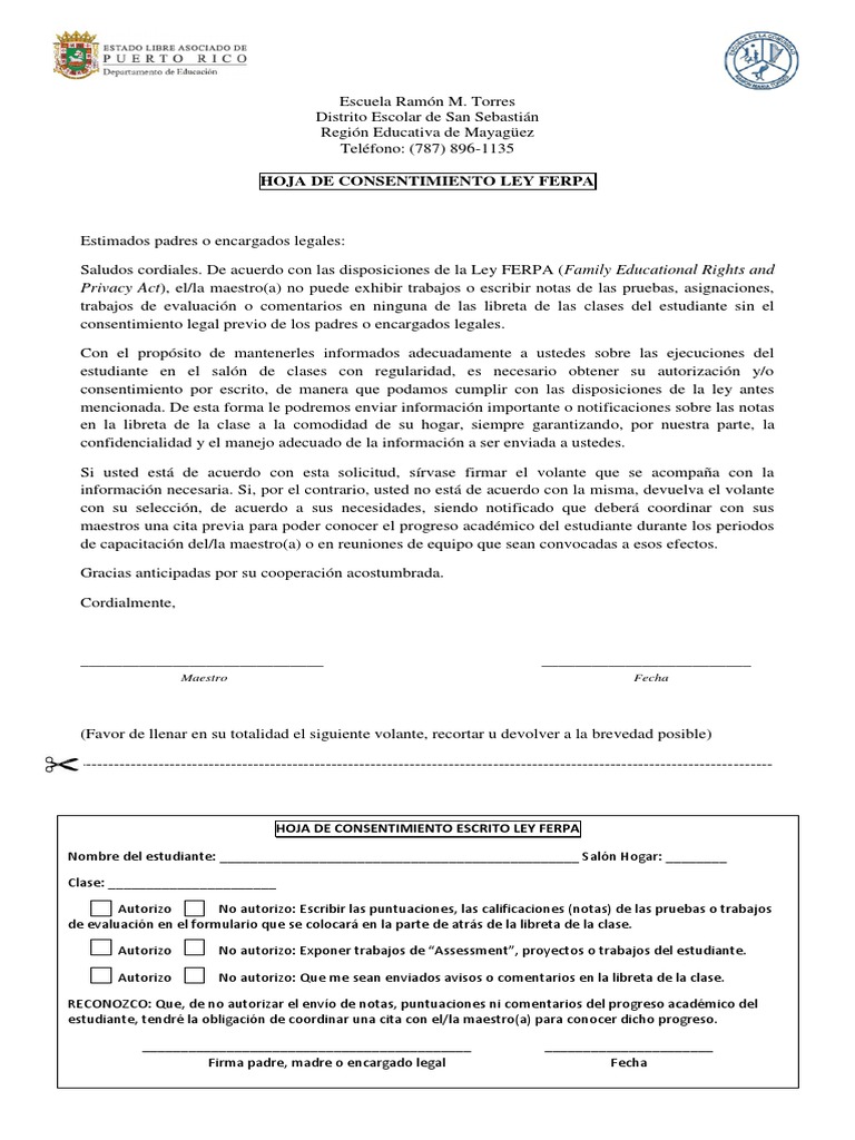 Carta de Autorizacion LEY FERPA