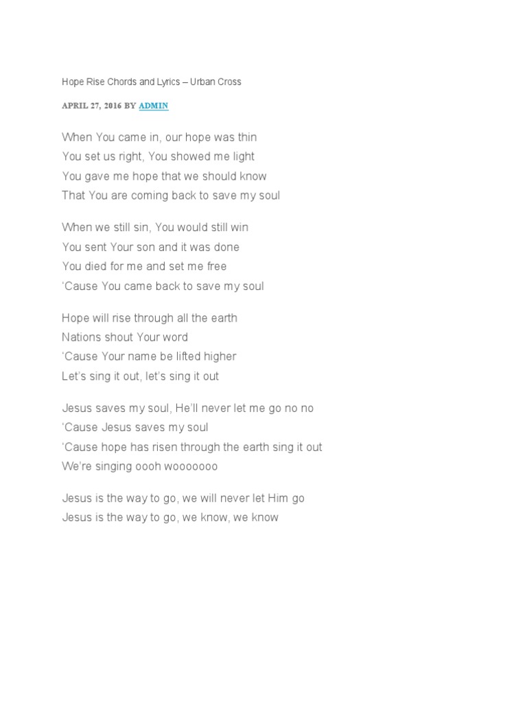 Hope Rise Chords and Lyrics - Urban Cross: APRIL 27, 2016 BY | PDF ...