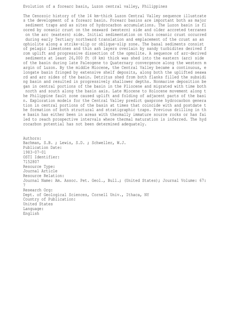 Evolution of A Forearc Basin, Luzon Central Valley, Philippines | PDF