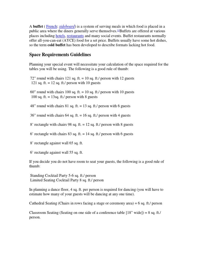 Food and Beverage Buffet Notes. | PDF